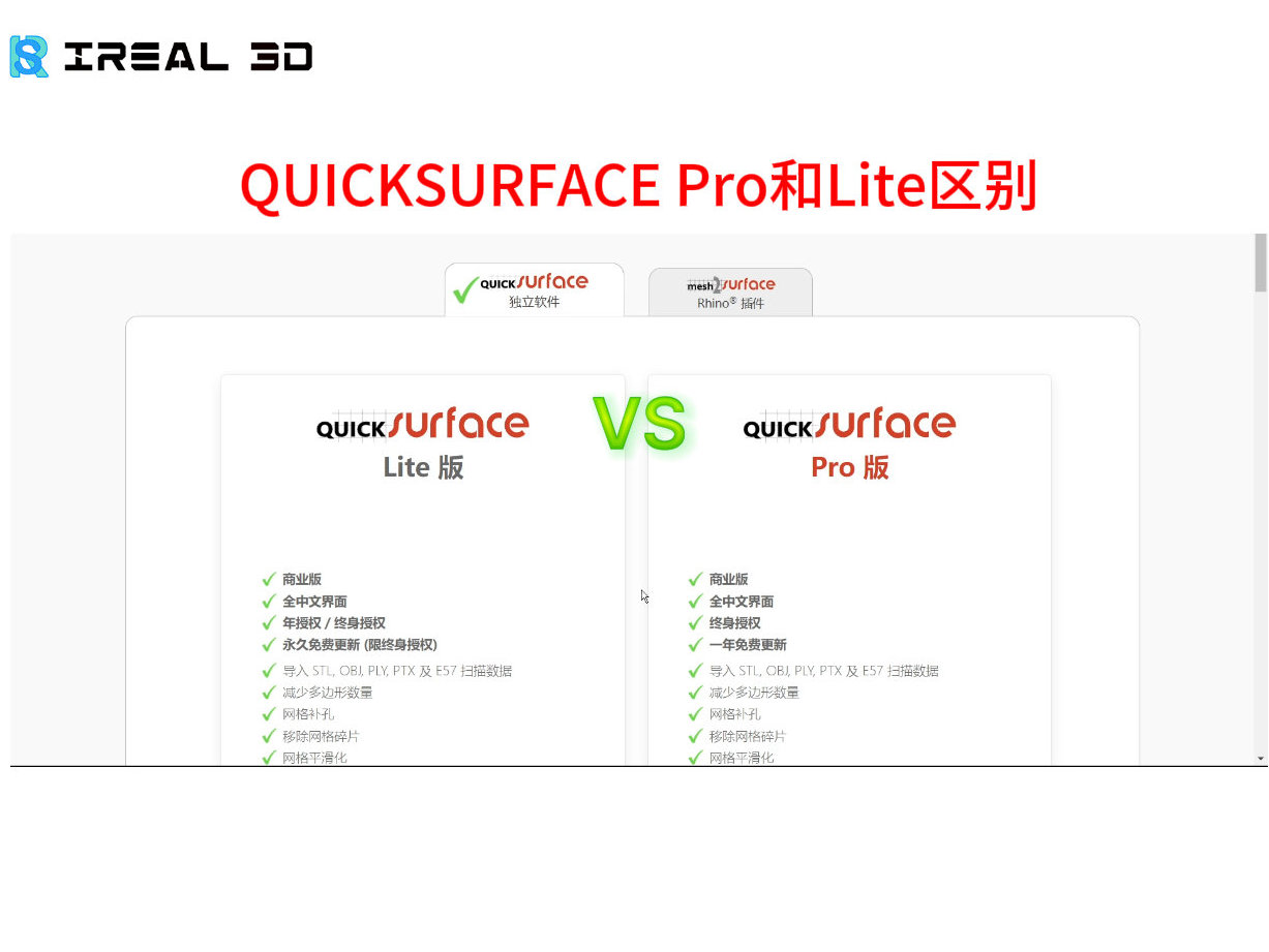 逆向工程QUICKSURFACE Lite VS. Pro软件 | 低成本轻松入手，即刻开启你的三维扫描+逆向之旅 - 3DeVOK 思看创新